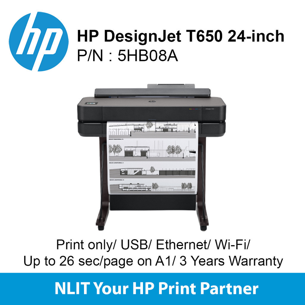 HP DesignJet T650 24-inch Large Format Printer (up to A1 size) with ...