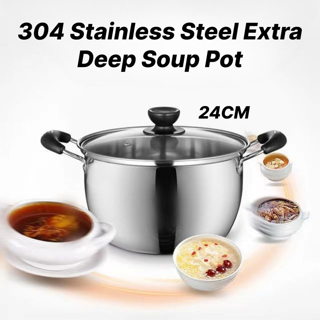 24cm 304 Stainless Steel Extra Deep Soup Pot/DOUBLE HANDLE POT/COOKWARE ...