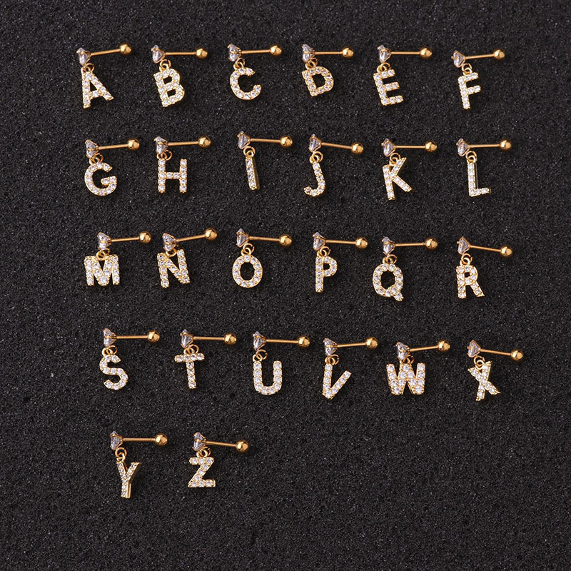 1 Piece 26 English Letters Zircon Ear Cartilage Helix Piercing Jewelry ...
