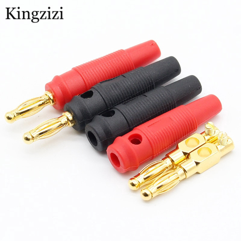 4pcs New 4mm Plugs pure copper Gold Plated Musical Speaker Cable Wire ...
