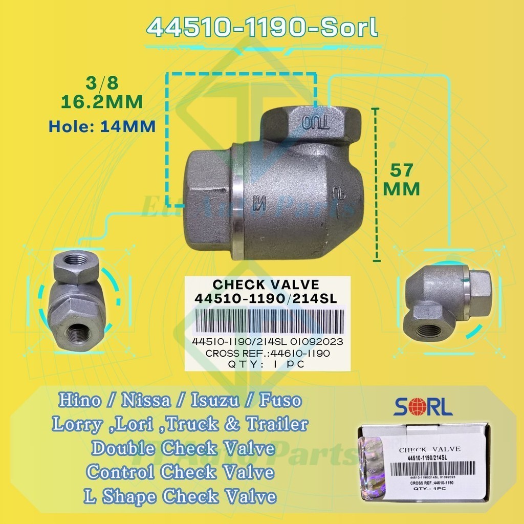 *L Shape* Double Check Valve/Control Check Valve; Hino/Nissan/Isuzu ...