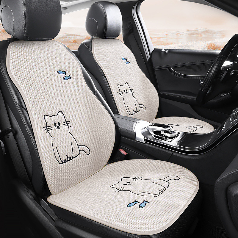 Cotton Flax Car Seat Cover Four Seasons Cute Cartoon Cat Cushion Bezza ...