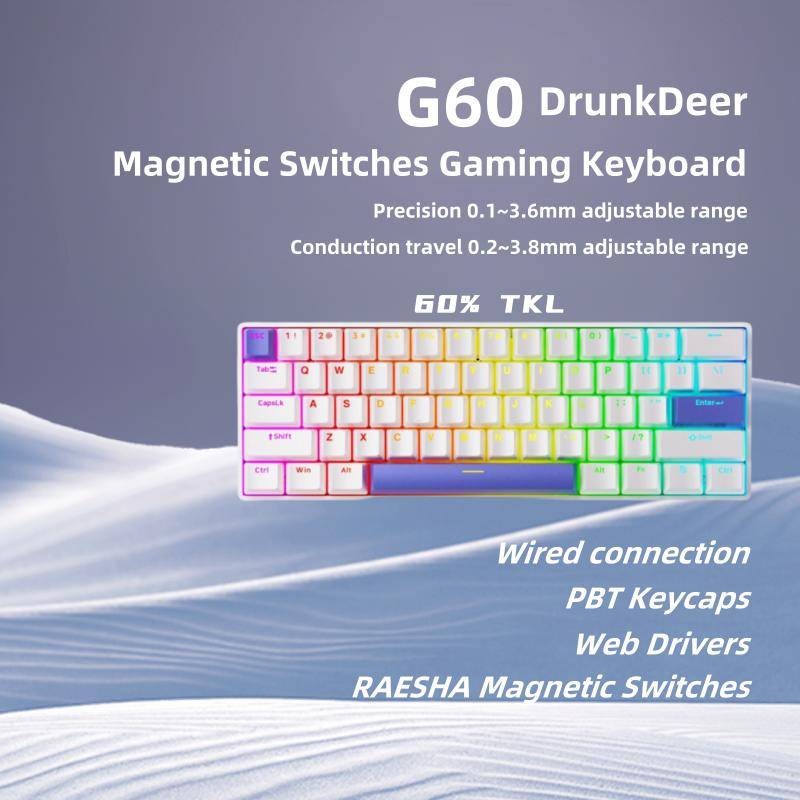 DrunkDeer G60 Wired Magnetic Switches Gaming Keyboard 60% TKL Adjustable key stroke HOT-SWAP ...