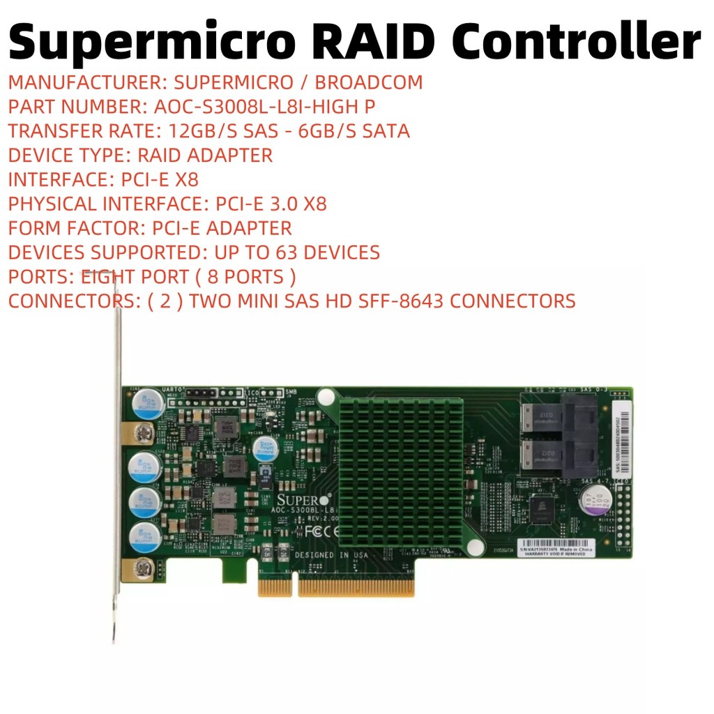 SuperMicro AOC-S3008L-L8i 12GB/S SAS HBA IT RAID Controller Card ...
