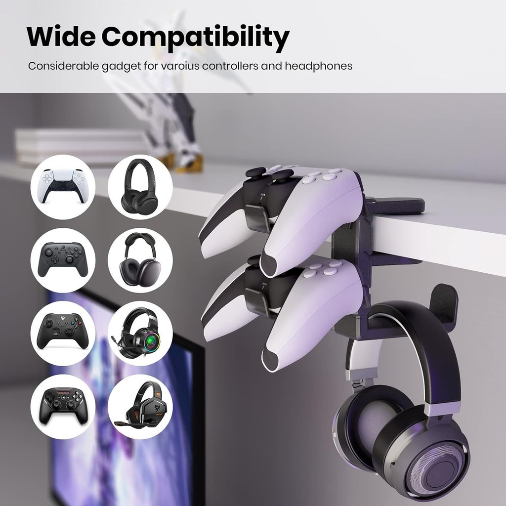 360° Adjustable Headphone Stand Holder, Under Desk Earphone GamePad ...