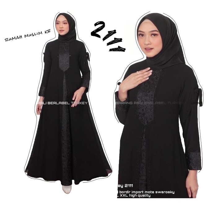 🔥 READY STOCK 🇲🇾🔥 AB Abaya Turkey Series 2111 umrah Haji Black Abaya Sulam Embroidery Maxi long ...