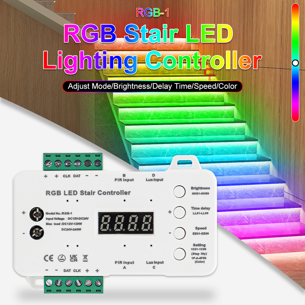 10-20 Step RGB LED Stair Light RGB Strip With 2 Motion Sensors Stair ...