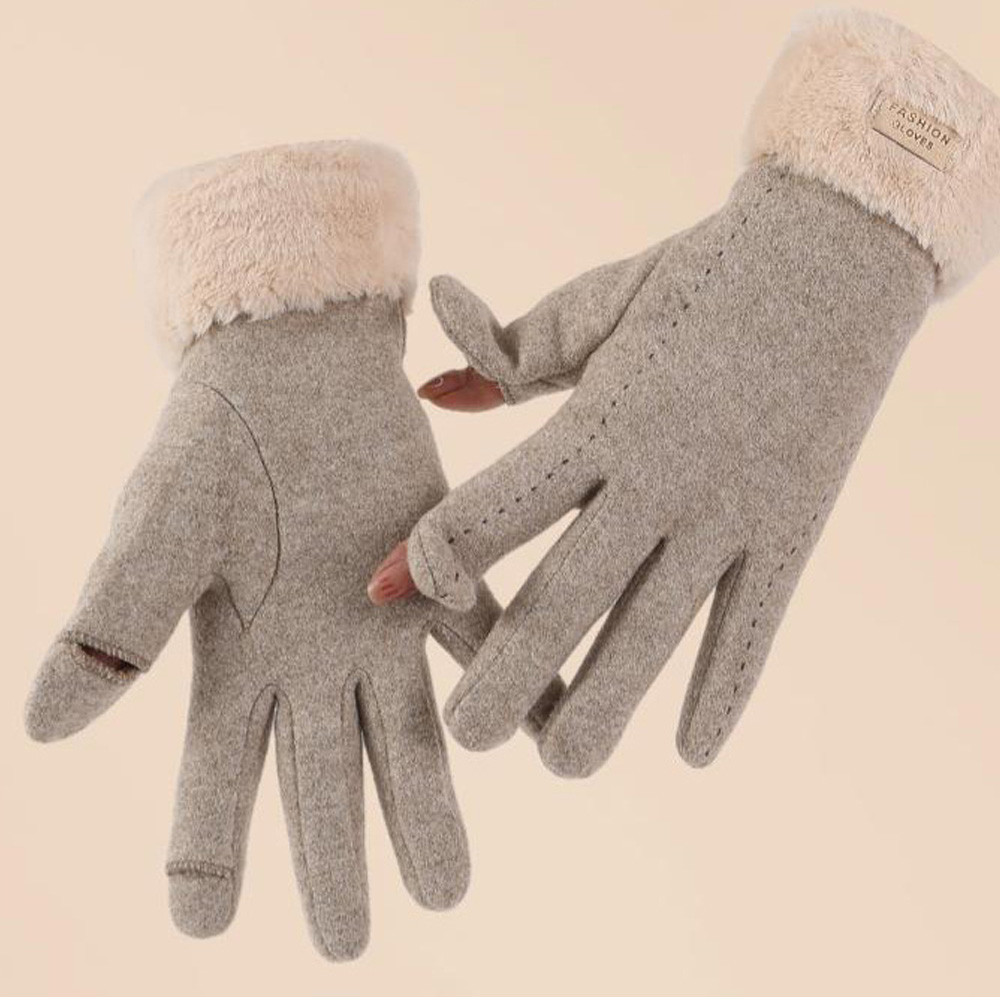 Women's Winter Wool Gloves Flip Finger Tip Fleece-Lined Touchscreen ...