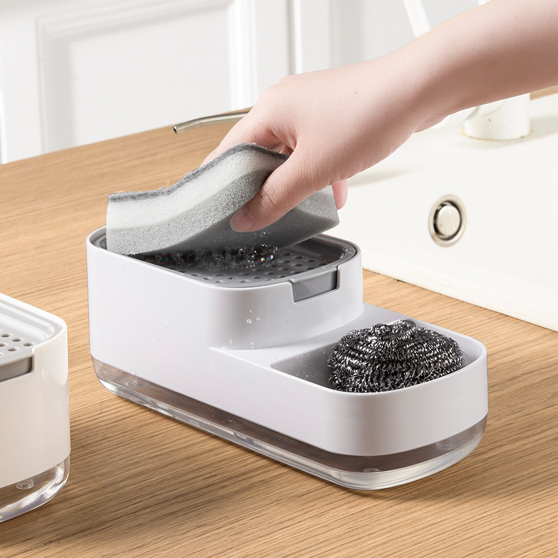 【Ship In 24h】廚房按壓式手動皂液盒洗潔精出液器收納盒 海绵 sponge dishwashing scouring pad ...