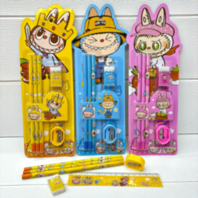 Cartoon Labubu Pencil Eraser Ruler Stationery Set Student Gift Prize ...