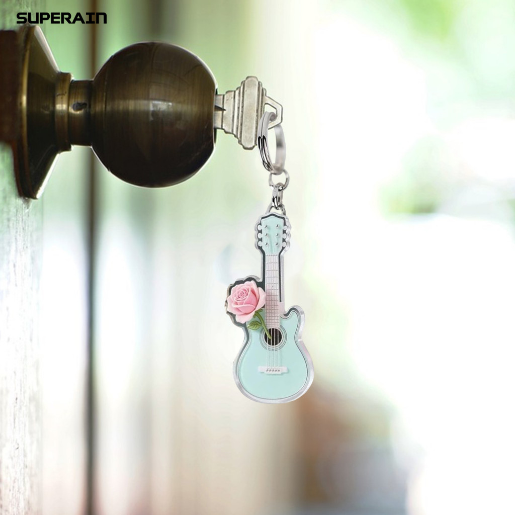 Superain- Acrylic Guitar Keychain Miniature Guitar Keychain Mini Rose ...