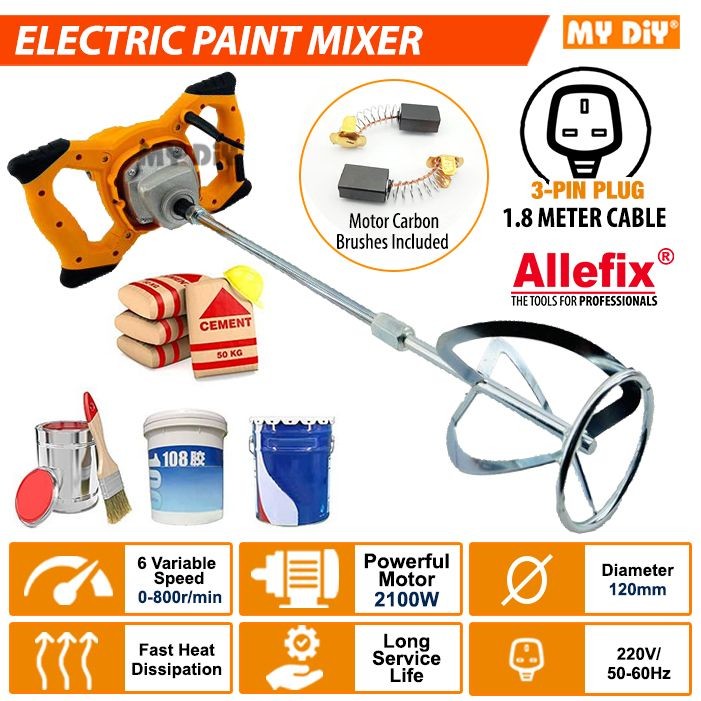 ALLEFIX Heavy Duty 2100W 6 Speed Paint Mixer Machine Cement Blender ...