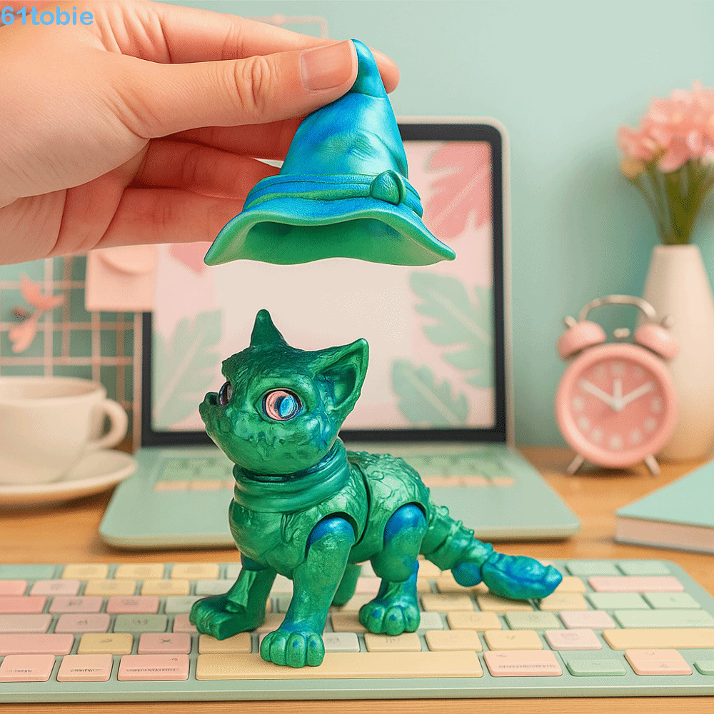 TOBIE 3D Printed Cat Model, Creative Sculpture Big Eyes Articulated ...
