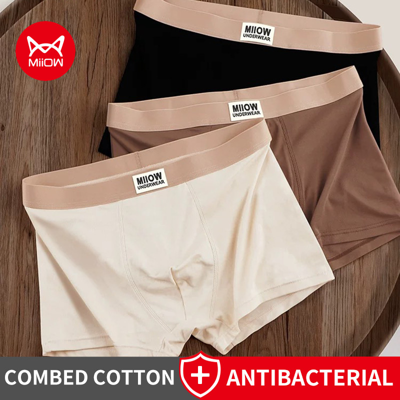 MiiOW 3Pcs Cotton Breathable Men Underwear Softness Antibacterial U ...