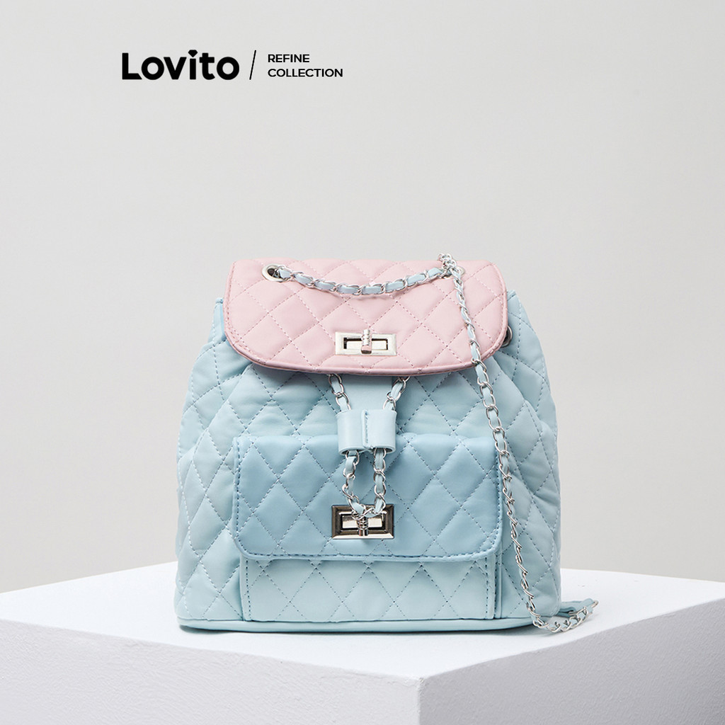 (Lovito Refine) Casual Plain Chain Preppy Macaron Color Backpack for ...