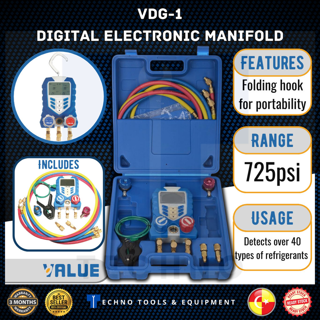 VALUE VDG-1 ACCURATE DIGITAL MANIFOLD GAUGE FOR REFRIGERANT | Shopee Malaysia