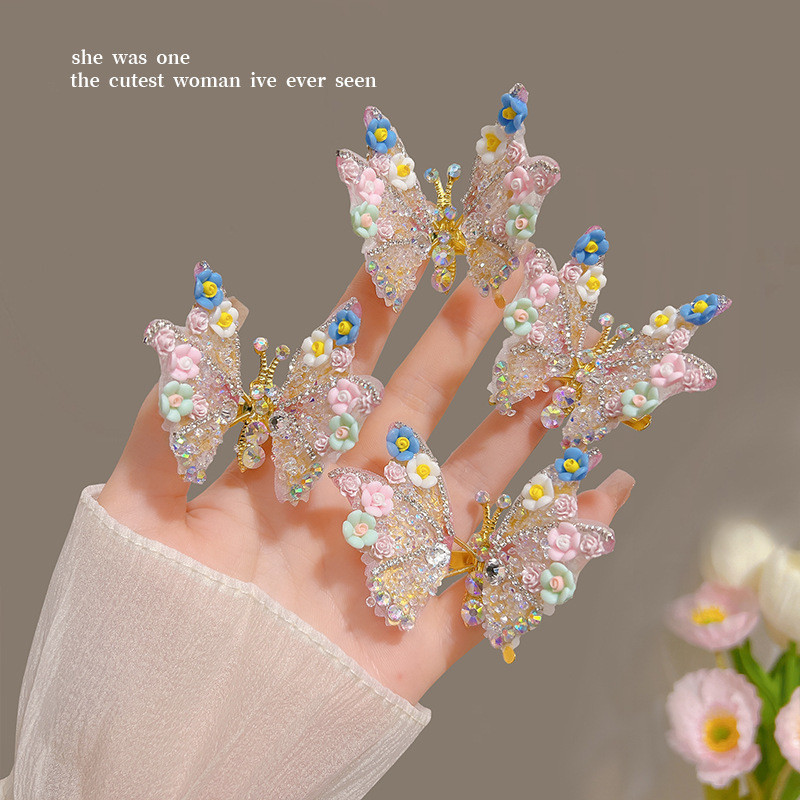 New Style Summer Girl Diamond Pearl Butterfly Hair Clip Exquisite ...