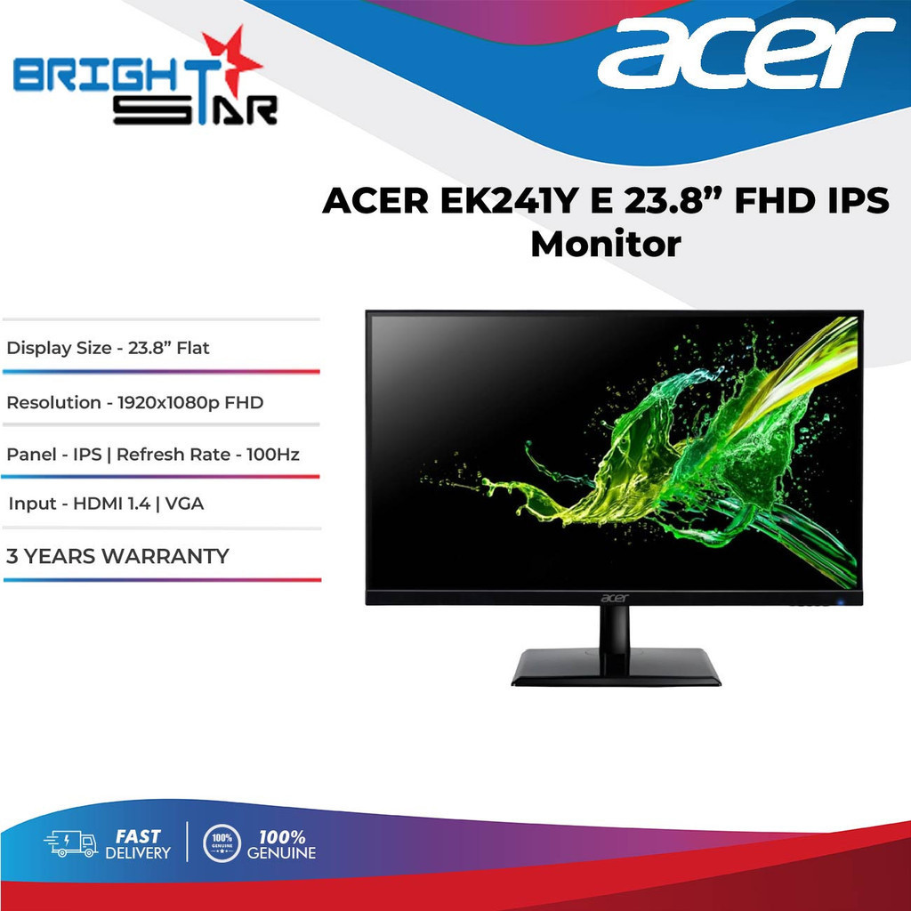 ACER EK241Y E 23.8" FHD IPS Monitor - 100Hz/HDMI/VGA | Shopee Malaysia