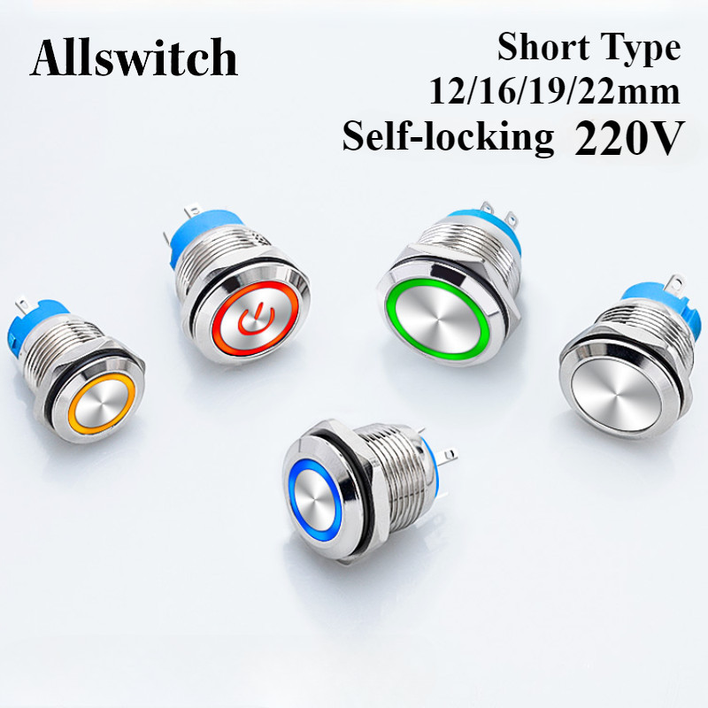 Metal Push Button Switch 220V 3A 4Pin Self-locking Short Type LED Light ...