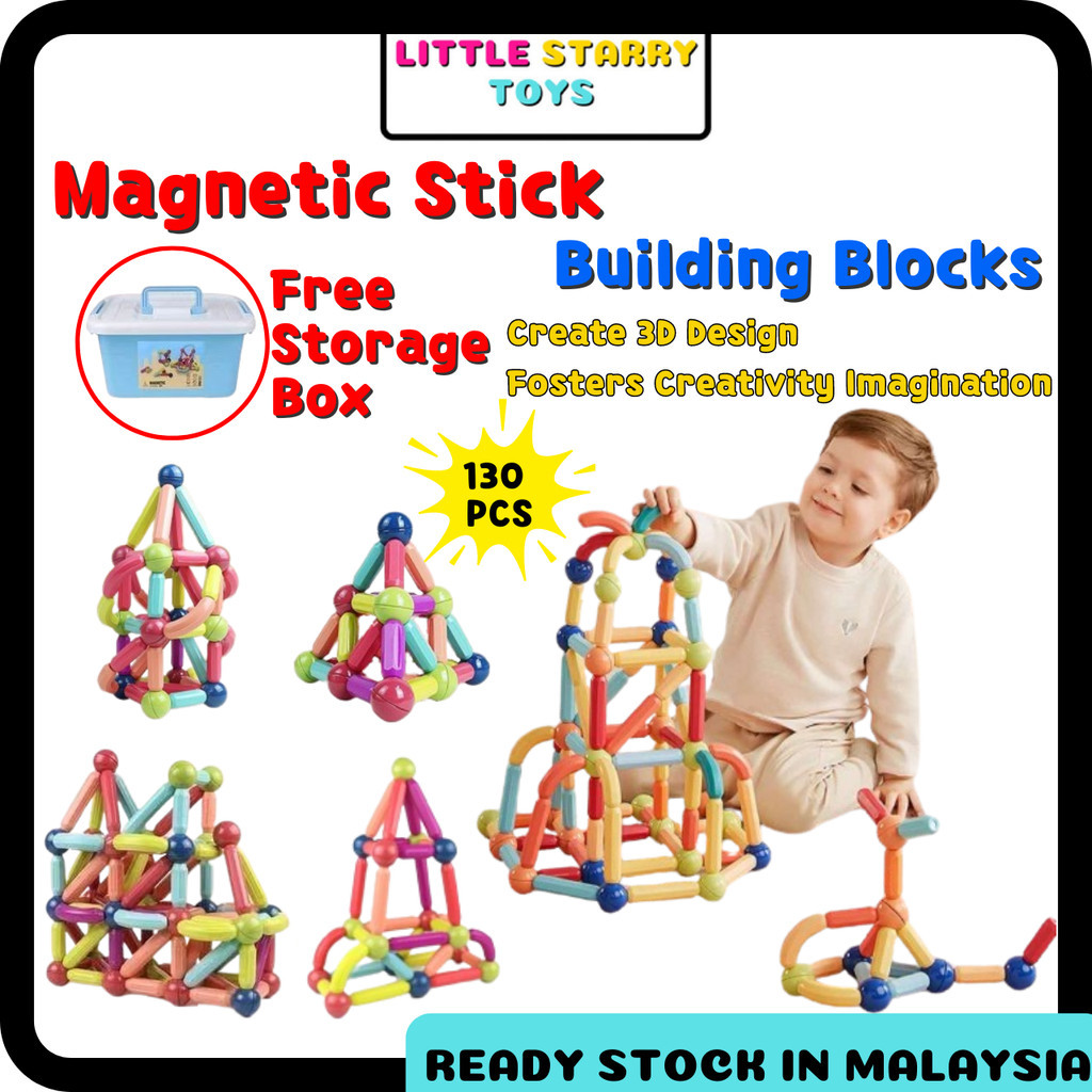 25-130pcs Kids Magnetic Stick Balls Building Toy Blocks With Storage ...