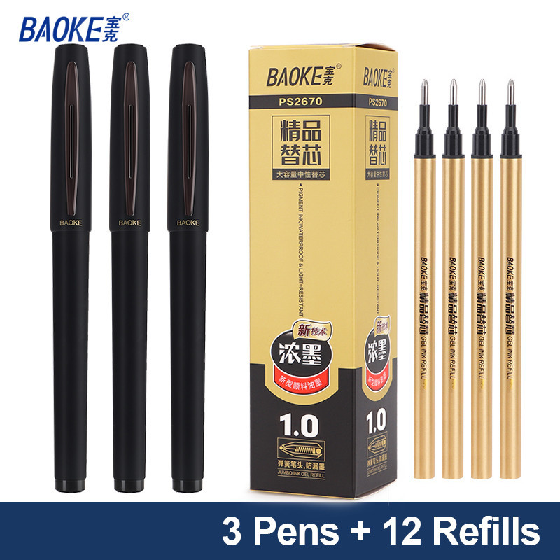 BAOKE Jumbo Capacity Black Gel Pens and Refills 0.5mm 0.7mm 1.0mm Pen ...