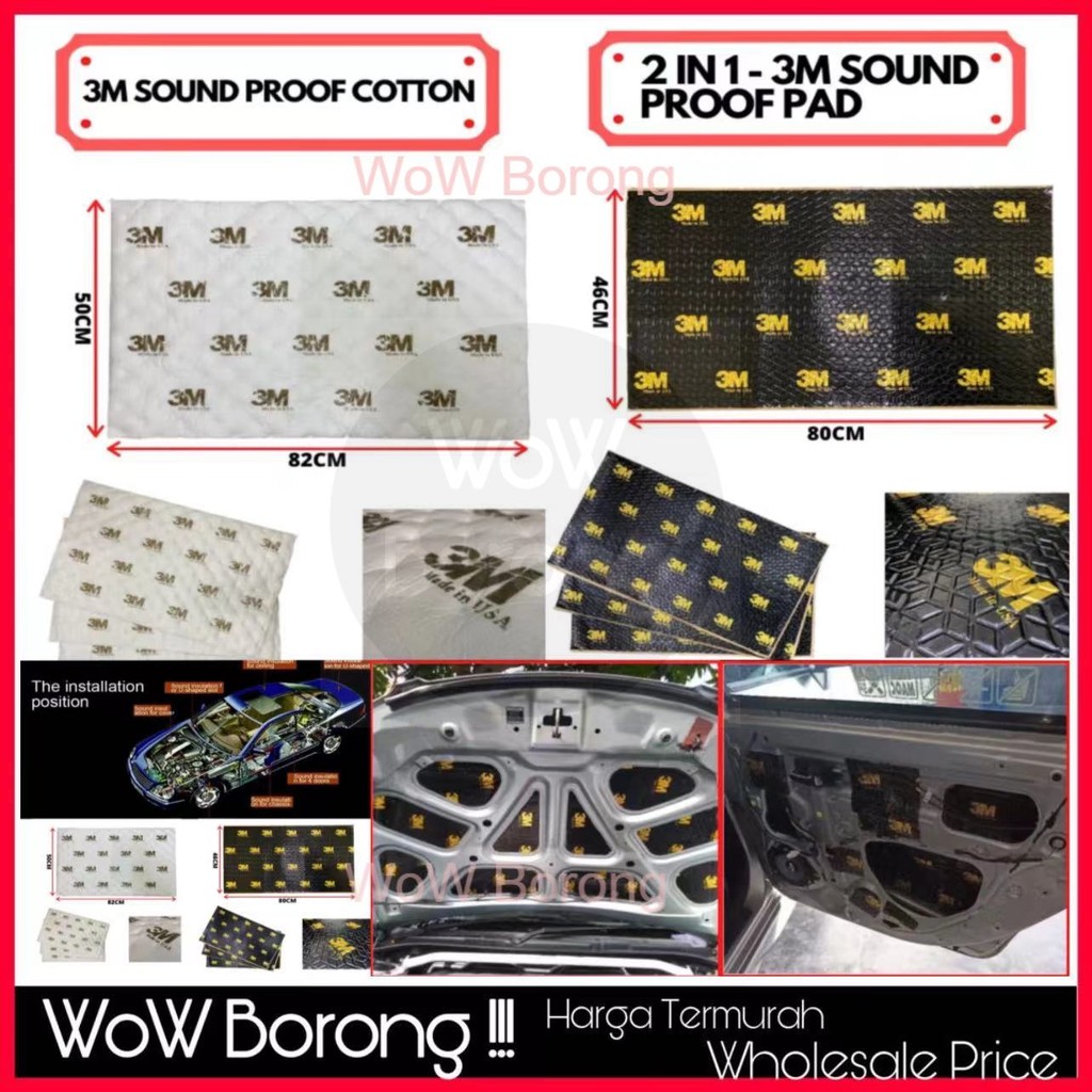 3M WHITE COTTON CAR SOUND PROOF MAT 80CM x 50CM SOUNDPROOF SPONGE/HEAT ...