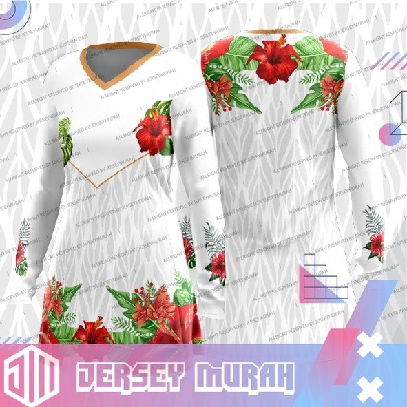 JERSEY MUSLIMAH FAZZ FZB06 - BUNGA RAYA PUTIH HIBUSCUS WHITE FLORAL V2 ...
