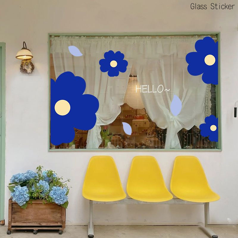 Cartoon Blue Flower Decorative Window Stickers Creative Electrostatic ...