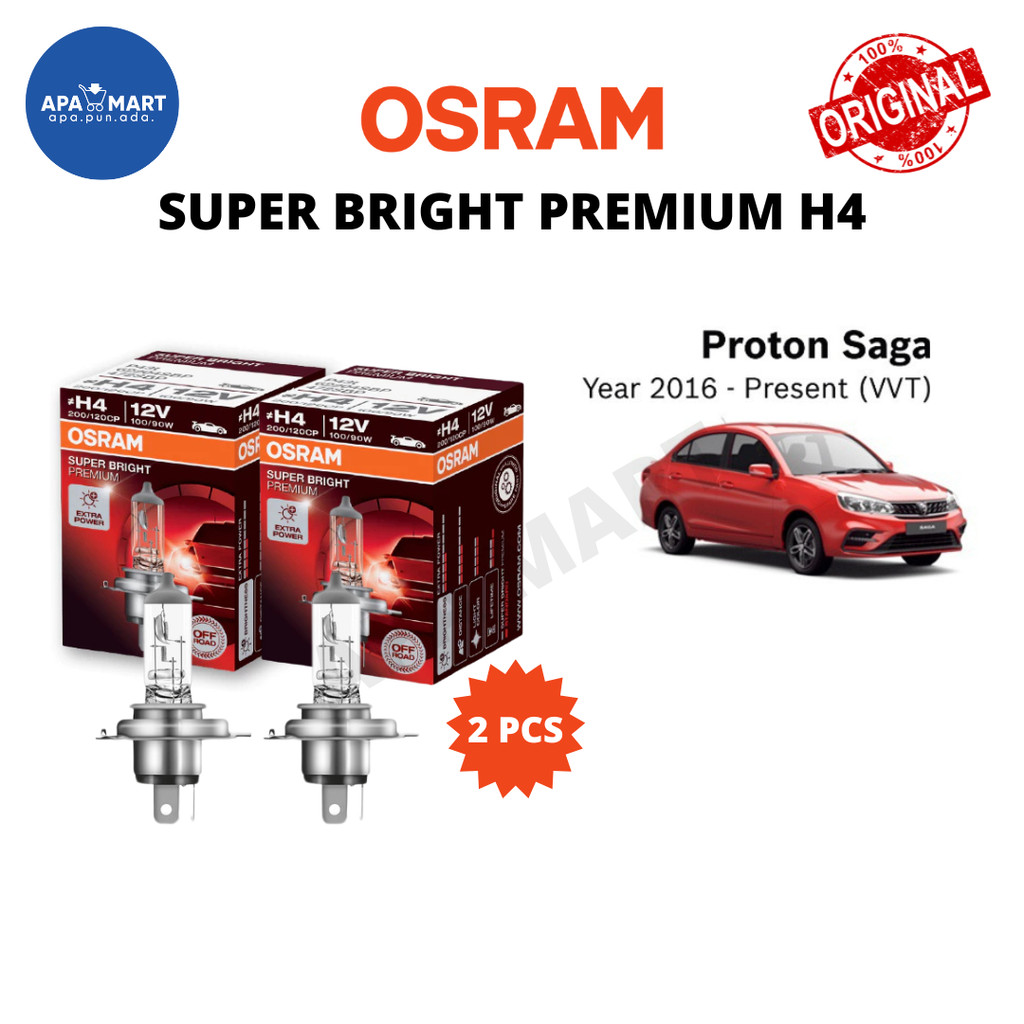 OSRAM Super Bright Premium H4 Halogen Headlamp Bulb (2pcs) 12V 100/90W ...
