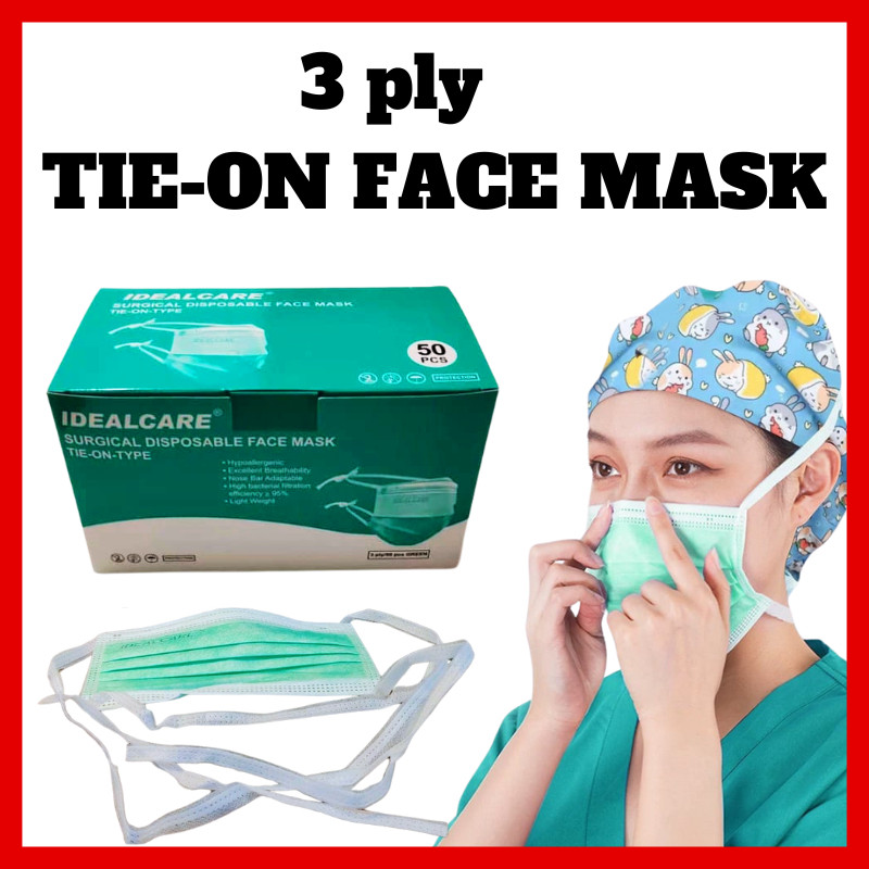 50pcs High Quality SURGICAL 3Ply TIE-ON Face Mask IDEALCARE SURGICAL ...