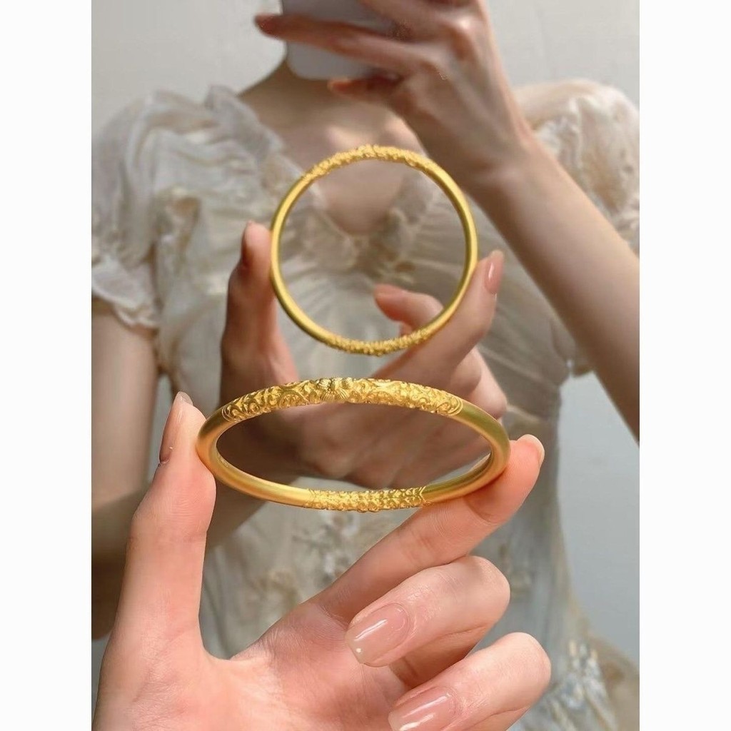 Ancient Method Solid Bauhinia Curly Grass Pattern Bracelet Inheritance Chisel Engraved Style ...