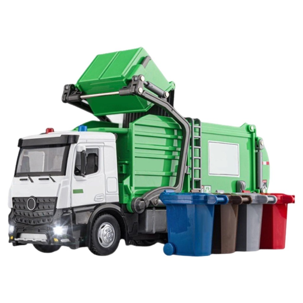 Realistic Garbage Truck Toy Boys Recycling Large Friction Powered Set ...