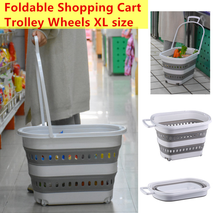 XL Size Large Collapsible Foldable Shopping Cart Basket Trolley with ...
