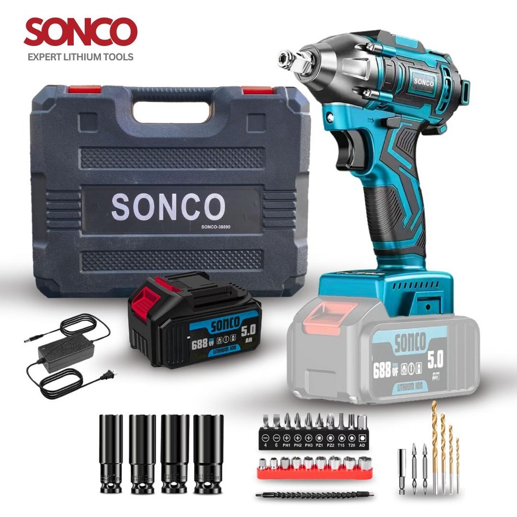 SONCO 38890 Heavy Duty 688VF Cordless Impact Wrench Electric 1/2 Inch ...
