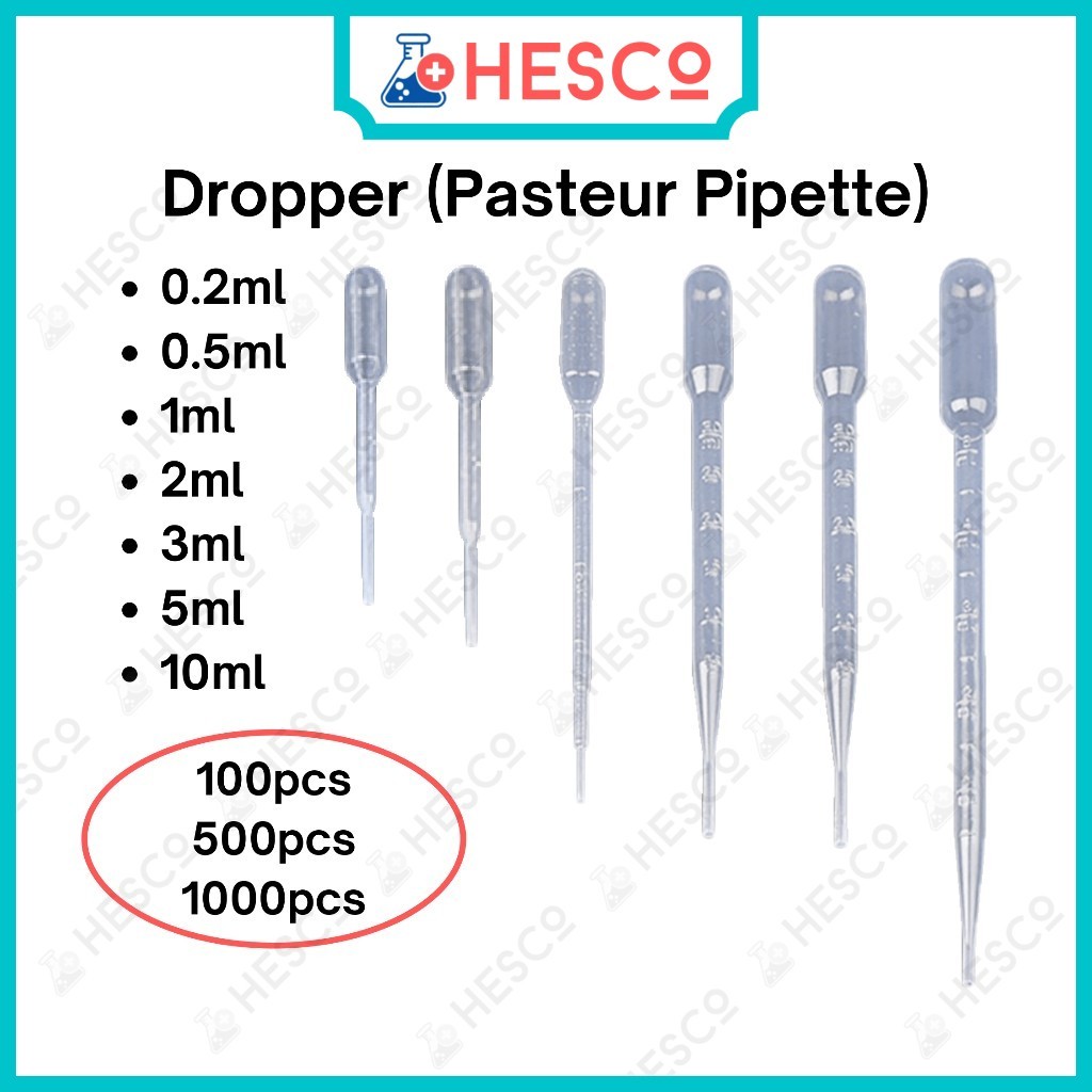 Pasteur Pipette Dropper 100/500/1000pcs — 0.2ml, 0.5ml,1ml, 2ml, 3ml ...