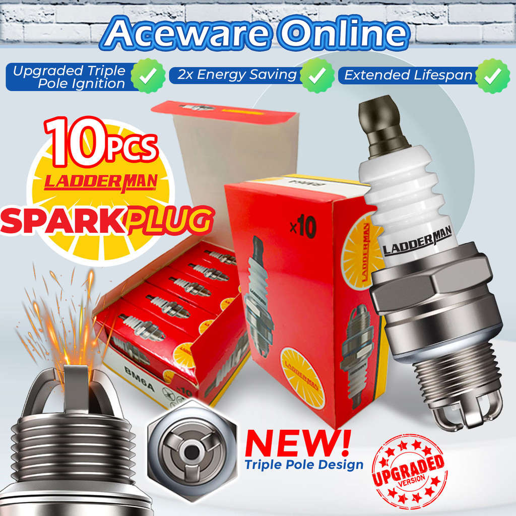 10PCS LADDERMAN Spark Plug 3-Sided Mesin Rumput Grass Cutter Motor ...