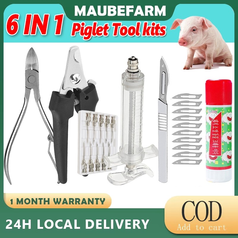 6 in 1 Piglet Tool Kit Pig Syringe+Needle+Teeth Cutter+Tail cutter ...