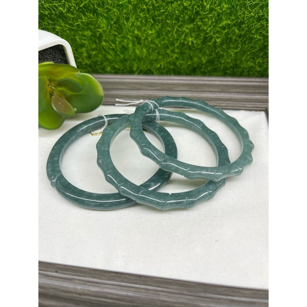Gelang Tangan Gred A Batu Jed Asli 天然A货翡翠【细糯蓝水 竹节 手镯，一件价】Natural Type A ...