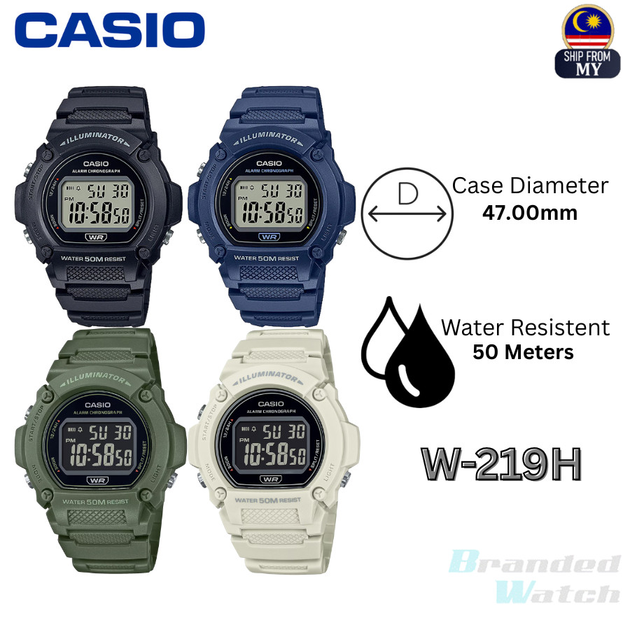CASIO W-219H MEN DIGITAL QUARTZ YOUTH TIMEPIECES DATE DAY RESIN STRAP ...