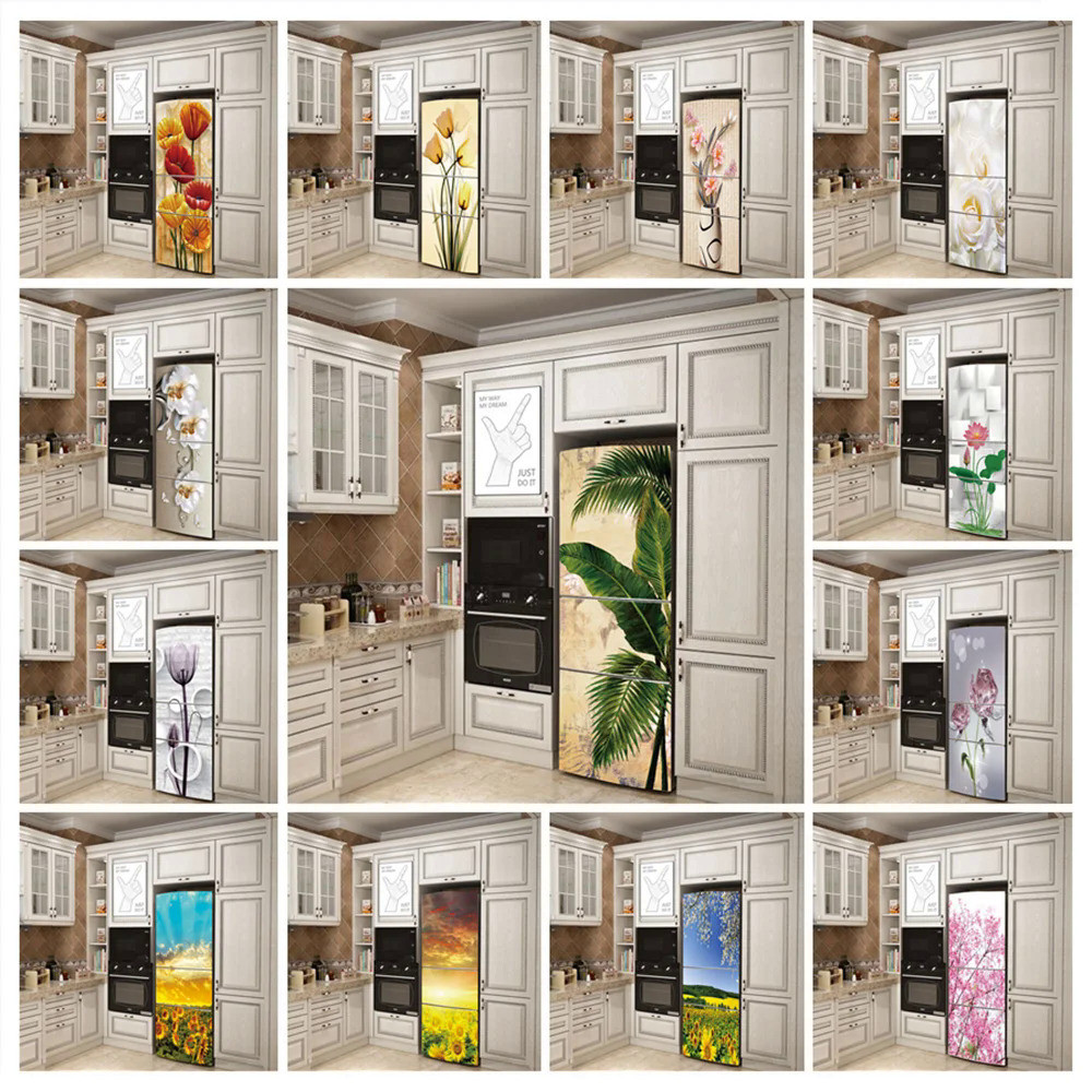 Custom Refrigerator Sticker Cover Vinyl Flower Fridge Wallpaper For ...