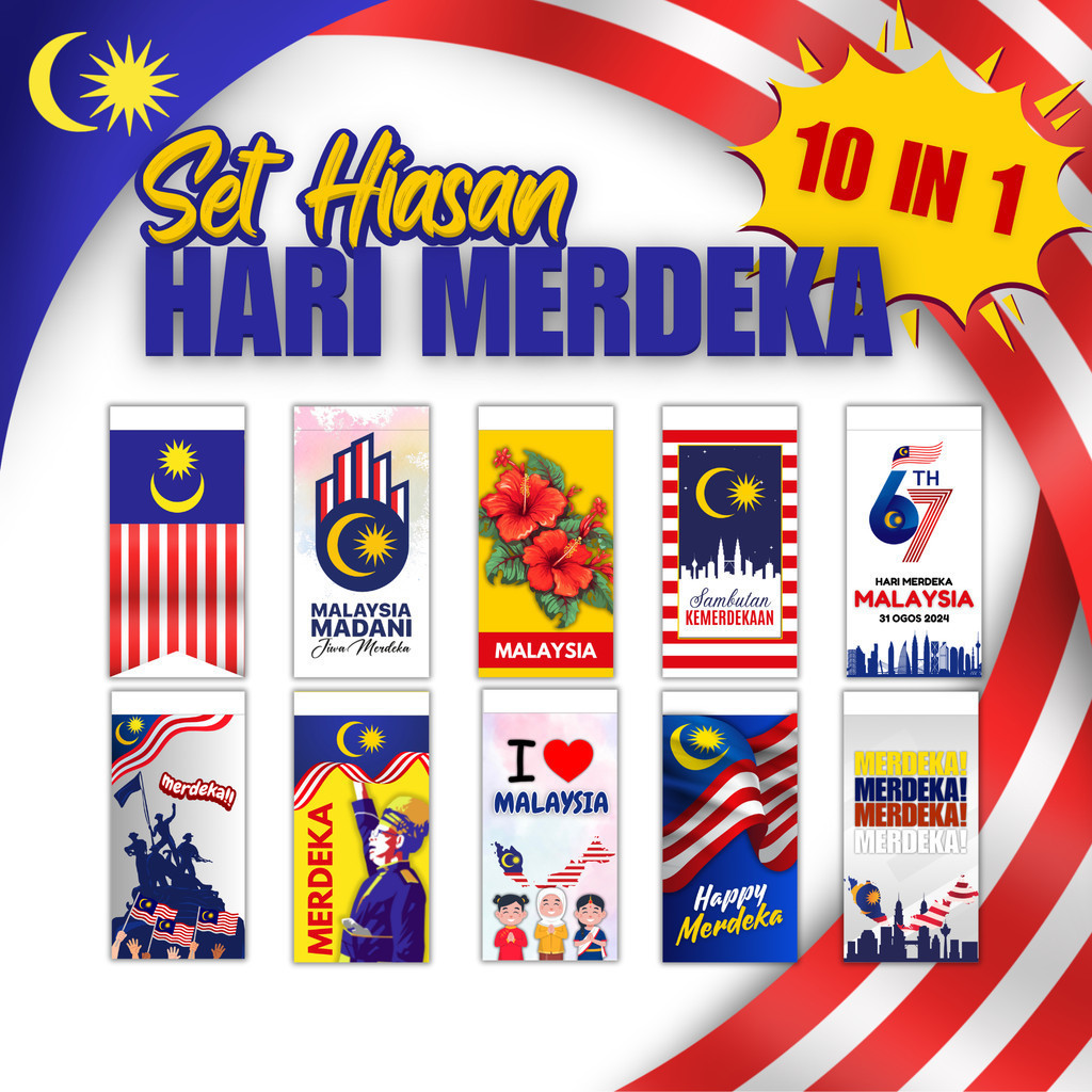 10pcs Hiasan Hari Merdeka sekolah pejabat bendera Malaysia deko merdeka ...