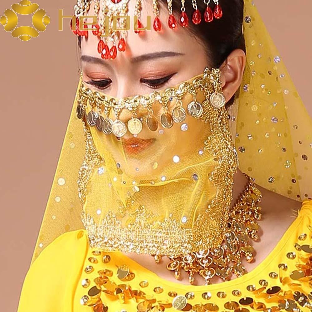 HEJOU Rhinestone Face Veils Embroidered Women Girl Indian Dance Belly ...