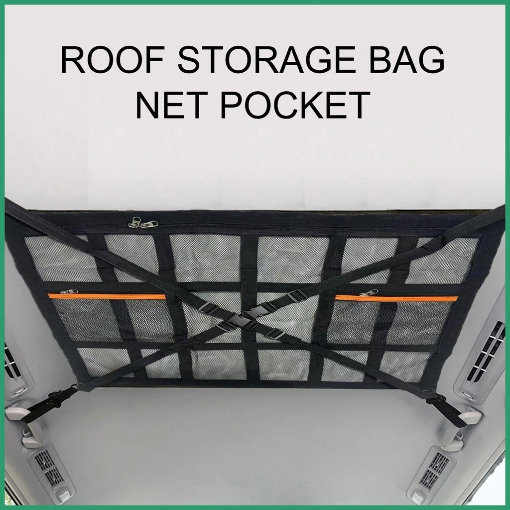 Car Ceiling Cargo Net With Zipper Pockets Mesh Car Roof Storage ...