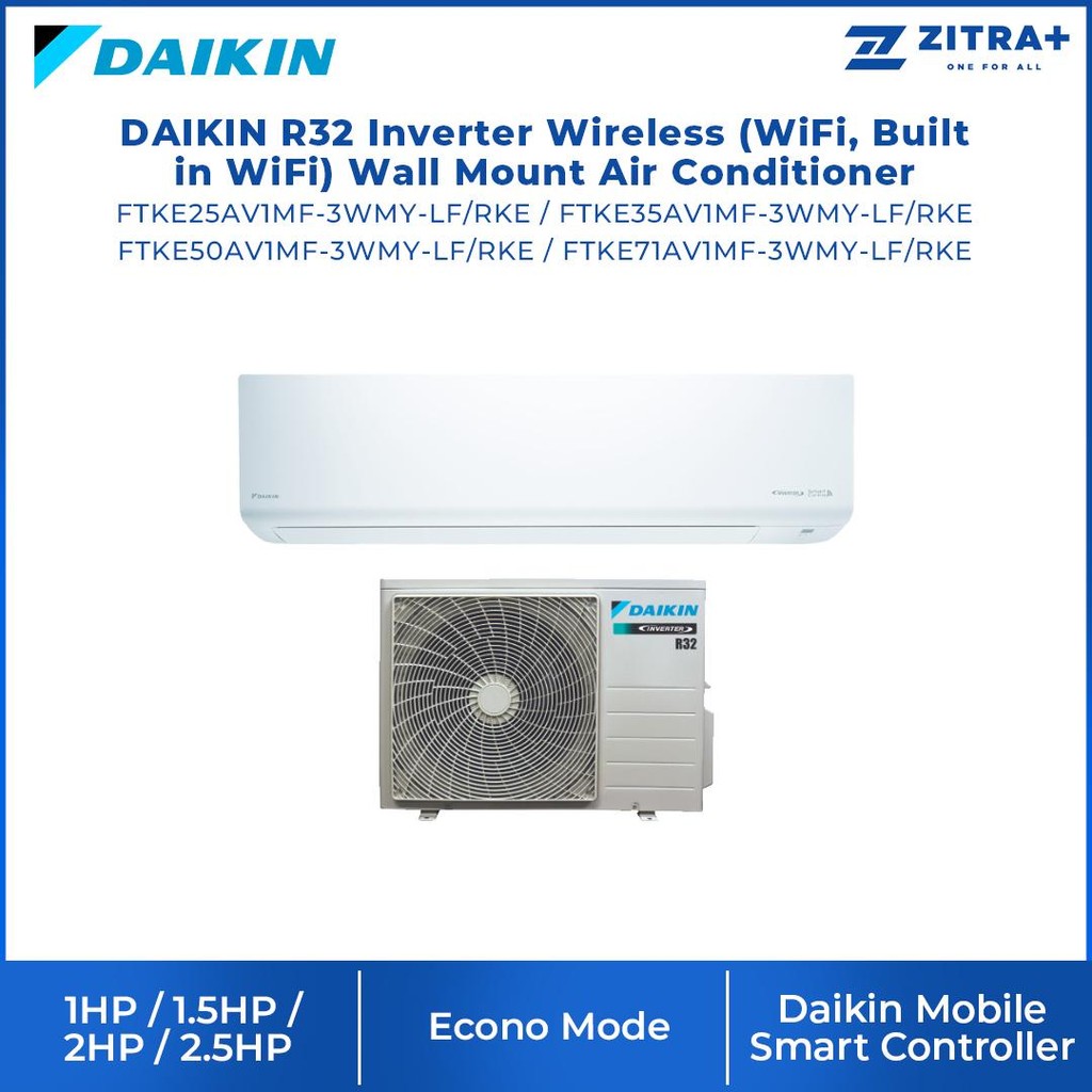 DAIKIN 1HP/1.5HP/2HP/2.5HP R32 Inverter Wireless (WiFi, Built in WiFi) Wall Mount Air ...