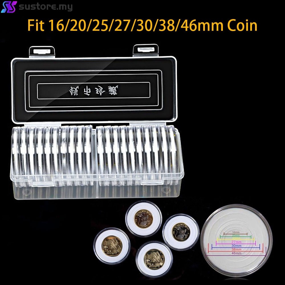 [Super] 20pcs Clear Round Coin Capsules Holders Storage Case Portable ...
