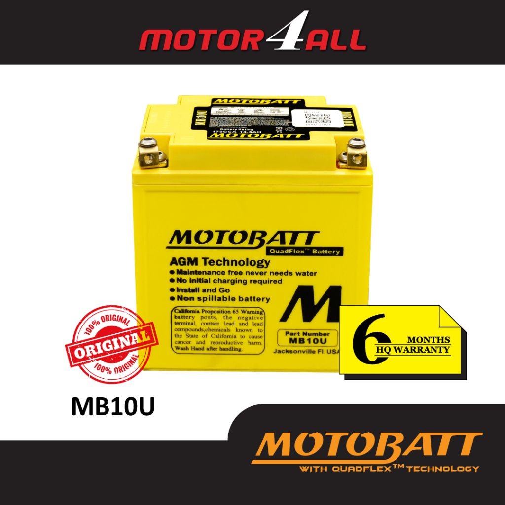MOTOBATT Quadflex MB10U Motorcycle Battery Premium Yuasa Replacement ...