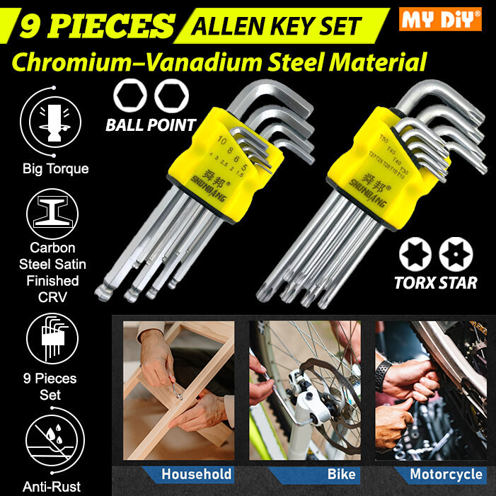 MYDIYHOMEDEPOT - 9PCS ALLEN KEY SET BALL POINT ALLEN KEY TORX STAR ...