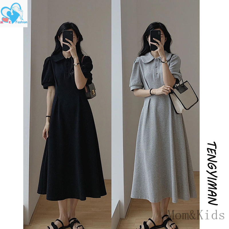 Oversize 150KG Puff Sleeve Maternity Dress Preppy Style Mid Length ...