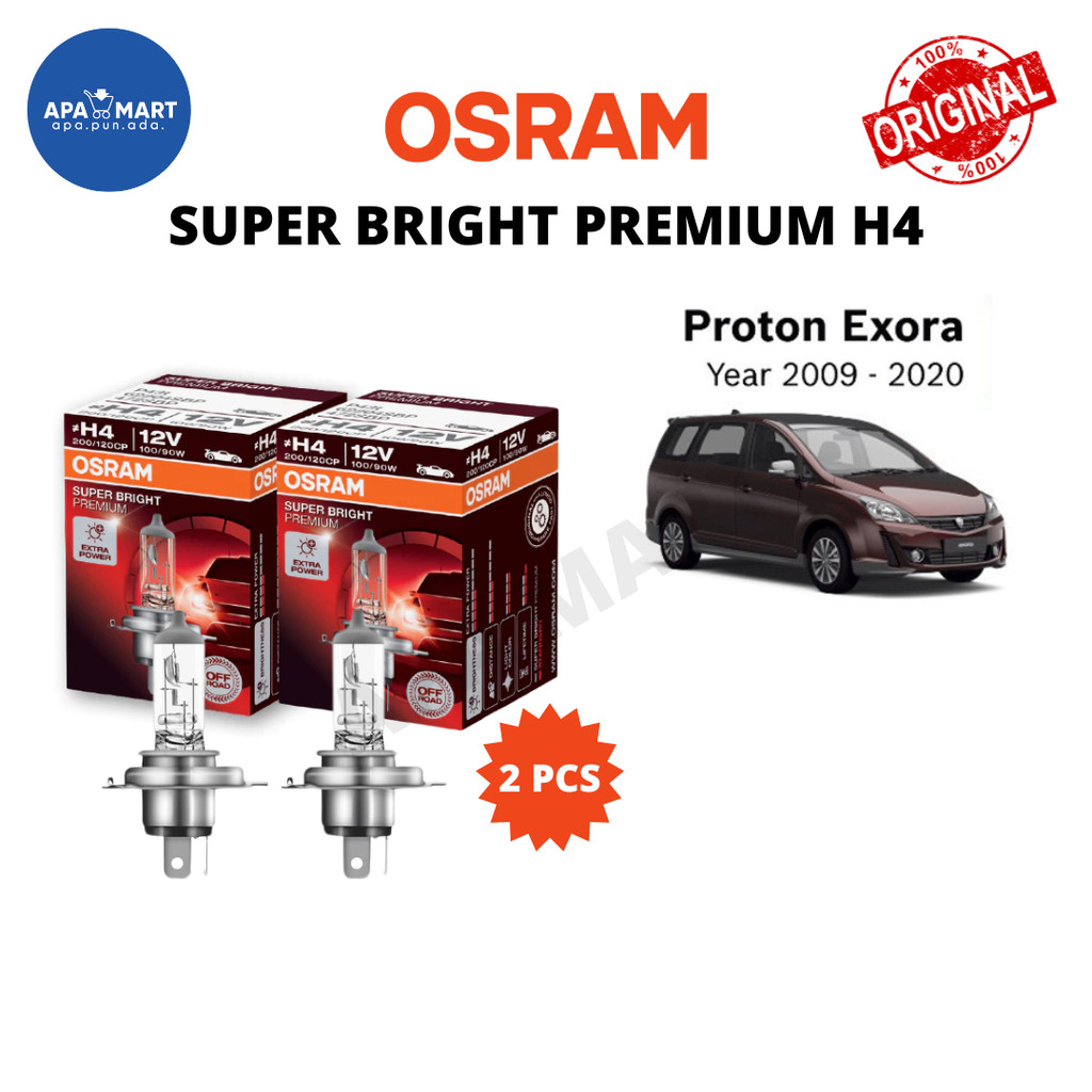 OSRAM Super Bright Premium H4 Halogen Headlamp Bulb (2pcs) 12V 100/90W ...