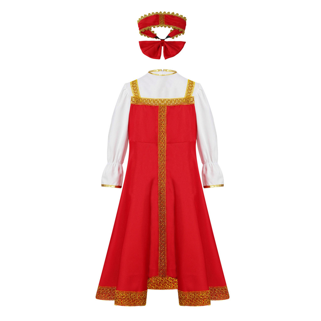 Kids Girls Russian Dress Traditional Dance Red Sarafan Folk Clothes ...